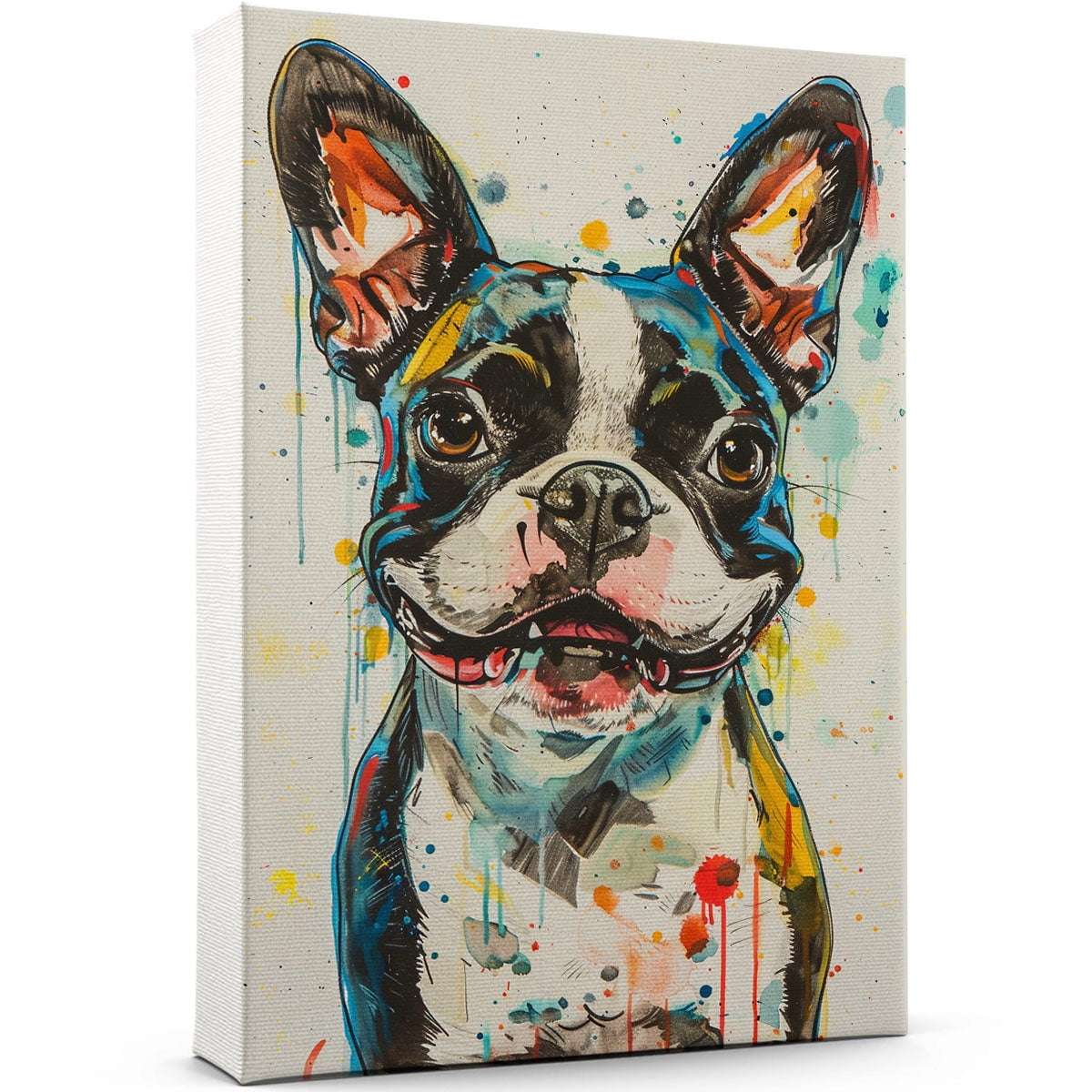 Boston Terrier Canvas Wall Art, Modern Cute Colorful Boston Terrier ...