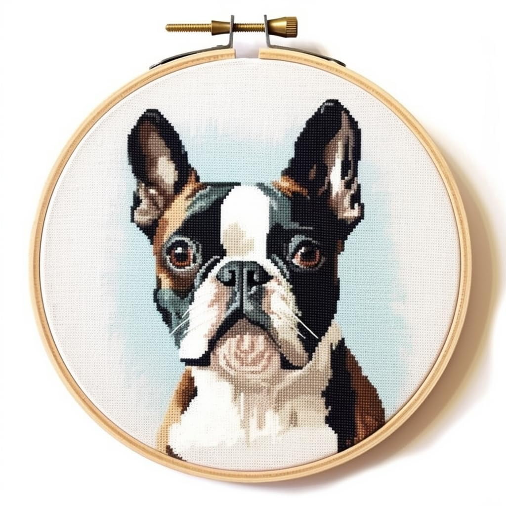 Boston Terrier DIY Stamped Cross Stitch Kits for Beginners Easy with ...
