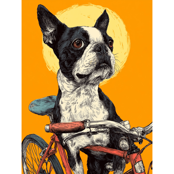 Boston Terrier Dog Bicycle Canvas Print Wall Art for Living Room ...