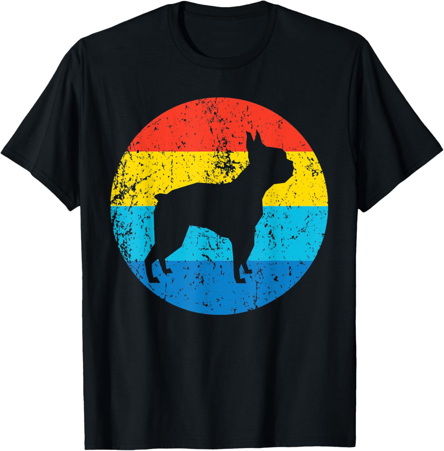 Boston Terrier Dog Breed Silhouette Retro 1970's Circle T-Shirt men and ...