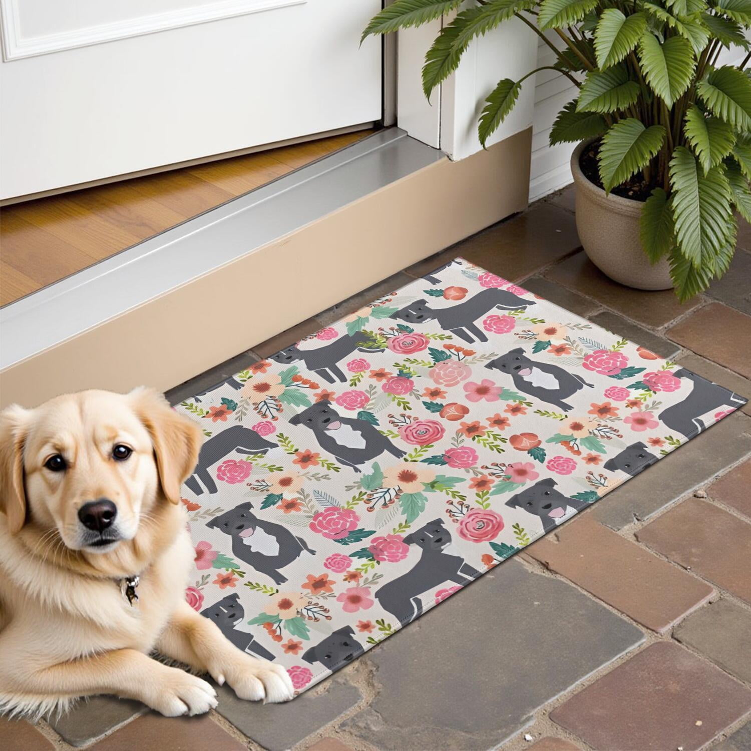 Boston Terrier Dog with Flower Door Rugs,Washable Non Slip Door Mats ...