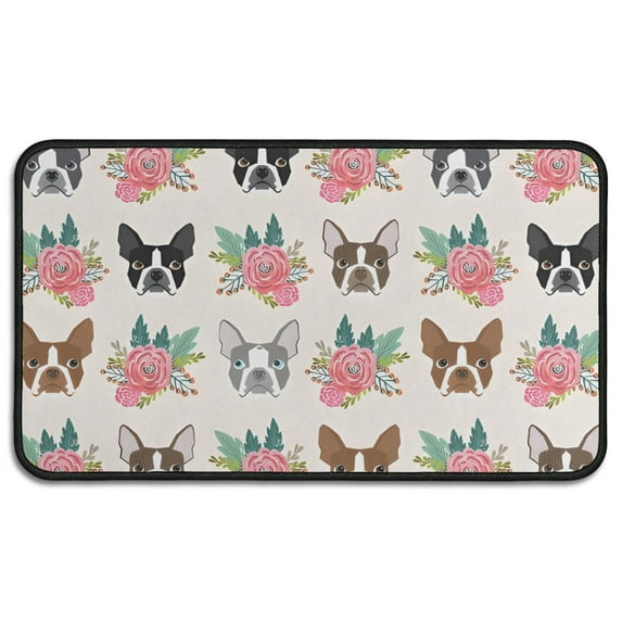 Boston Terrier Dog and Flower Florals Door Rugs,Washable Non Slip Door ...