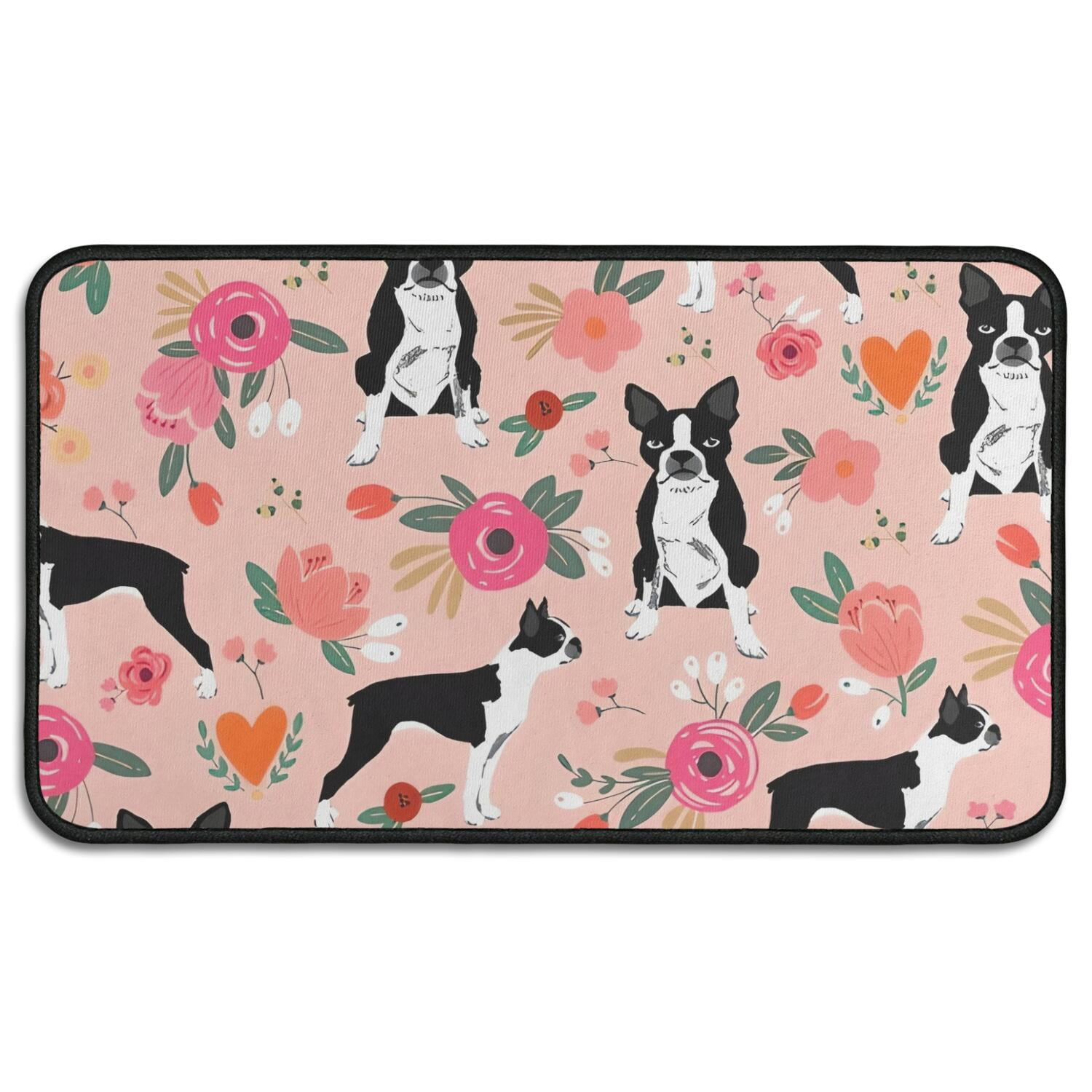 Boston Terrier Dog and Flower Florals Door Rugs,Washable Non Slip Door ...