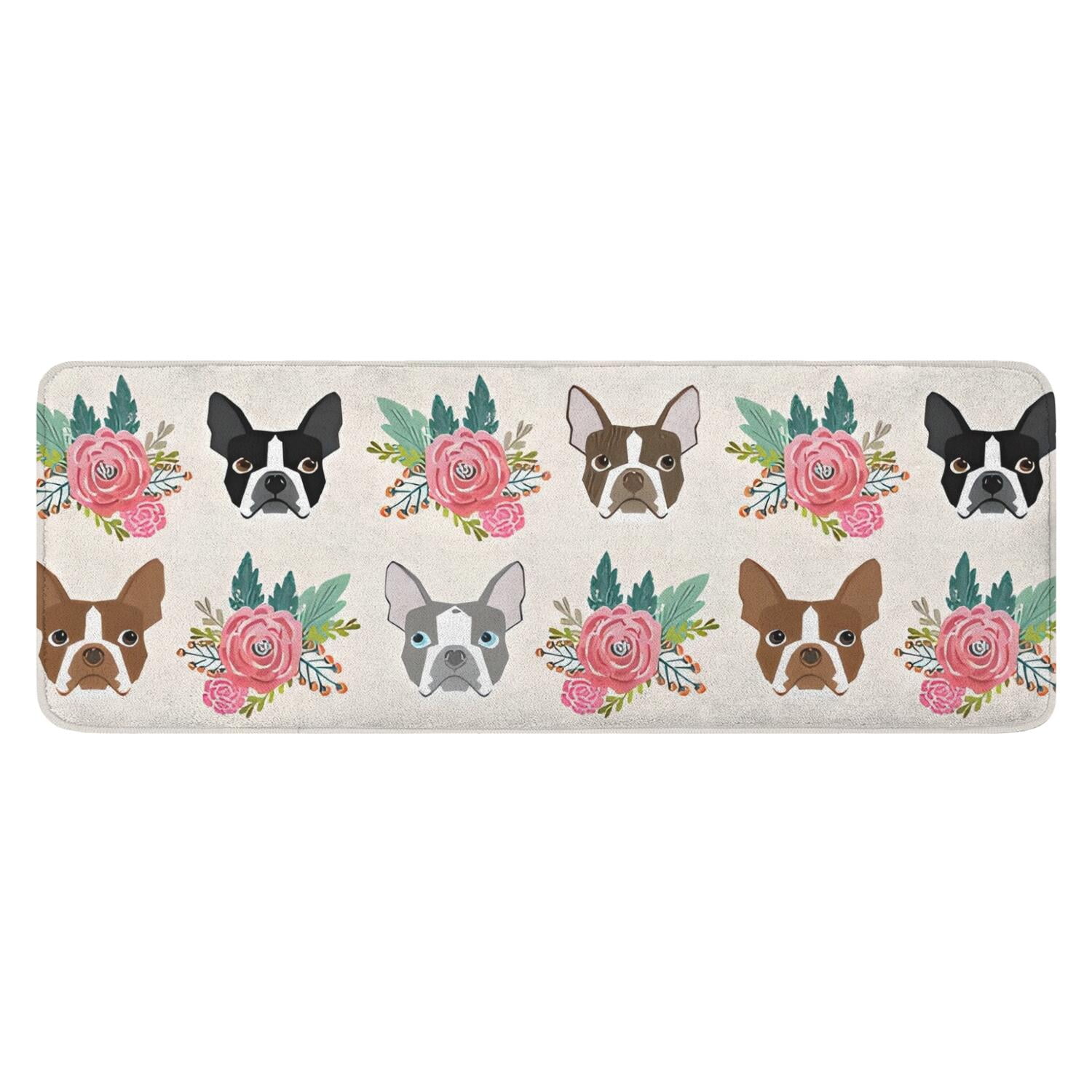 Boston Terrier Dog and Flower Florals Kitchen Rug Mat,Kitchen Runner ...
