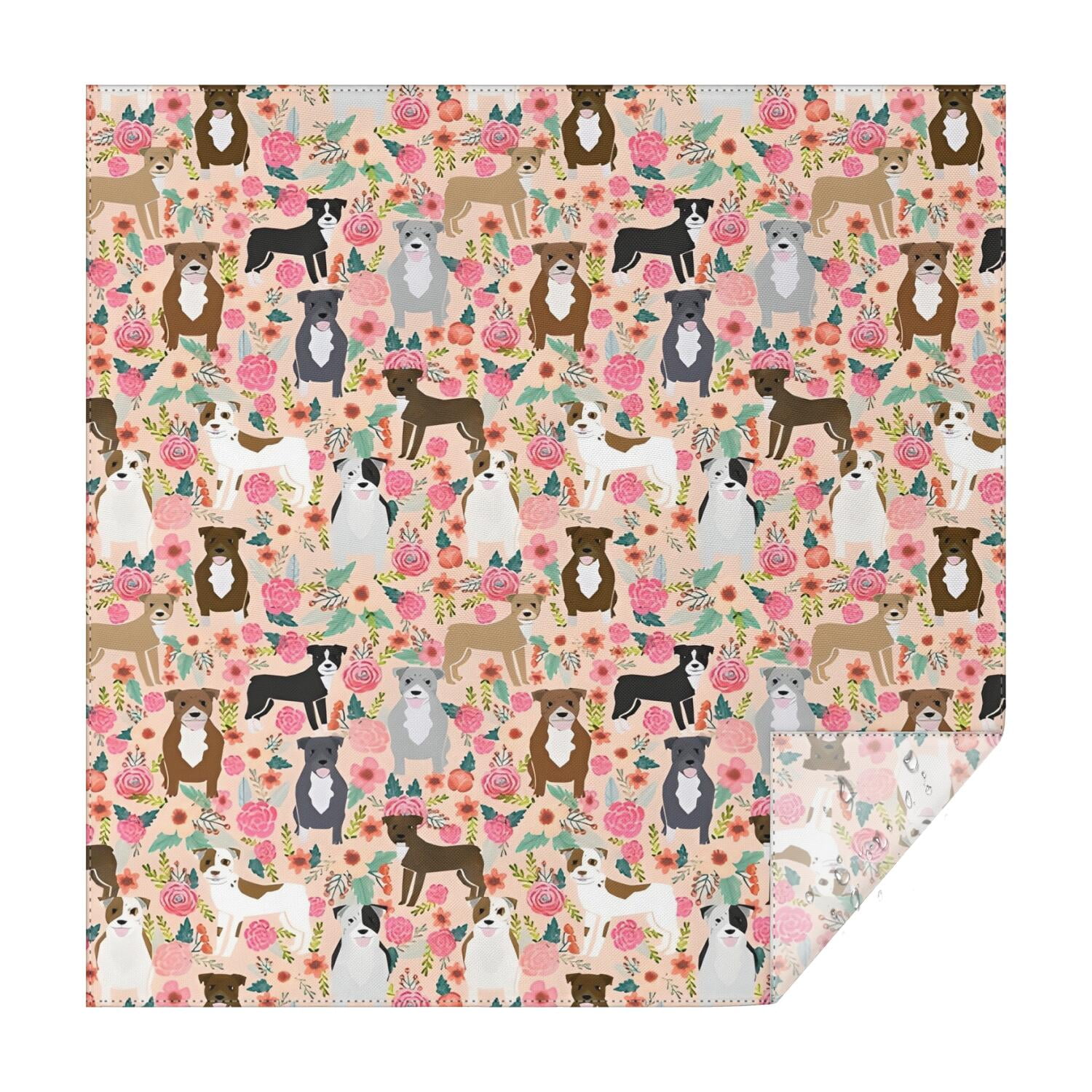 Boston Terrier Dog and Flower Florals Square Tablecloth,Waterproof ...