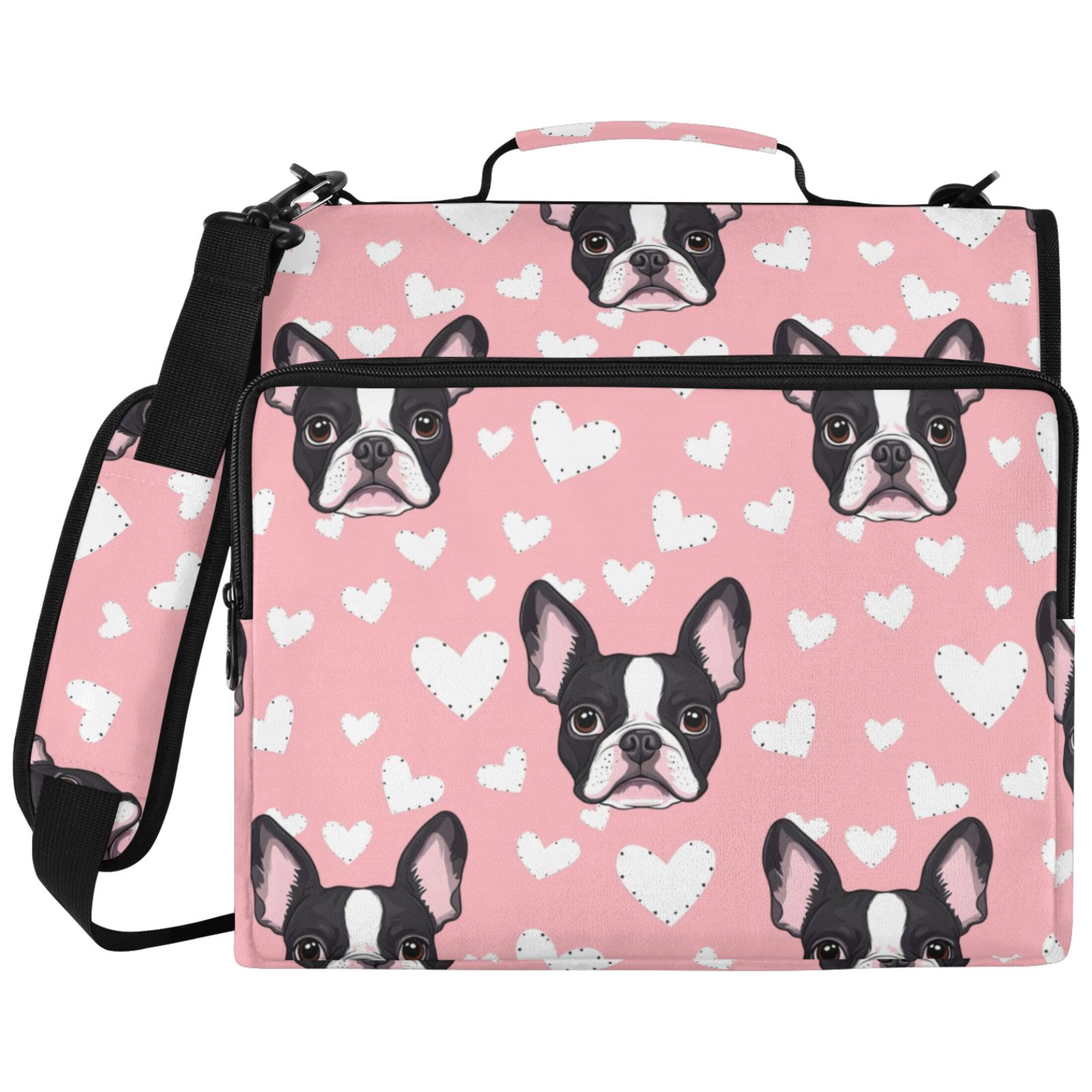 Boston Terrier Dog Heart Pattern 3 Ring Binder Bag Zipper Binder ...