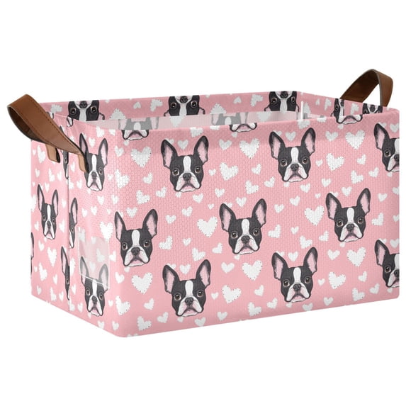 Boston Terrier Dog Heart Pattern Collapsible Storage Bin Open Home ...
