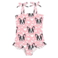 Boston Terrier Dog Heart Pattern Girls' One-Piece Swimsuit Bowknot Tie ...