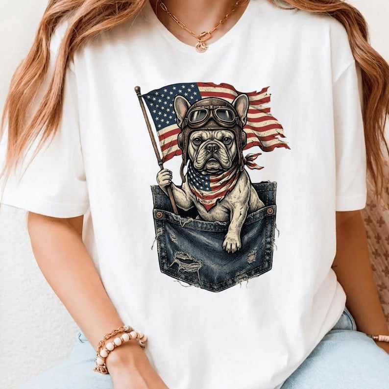 Boston Terrier Dog Pocket American Flag 4th of July USA T-Shirt ...