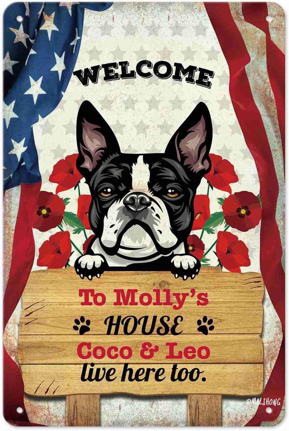 Boston Terrier Dog Sign American Flag Sunflower Welcome Metal Sign Dog ...