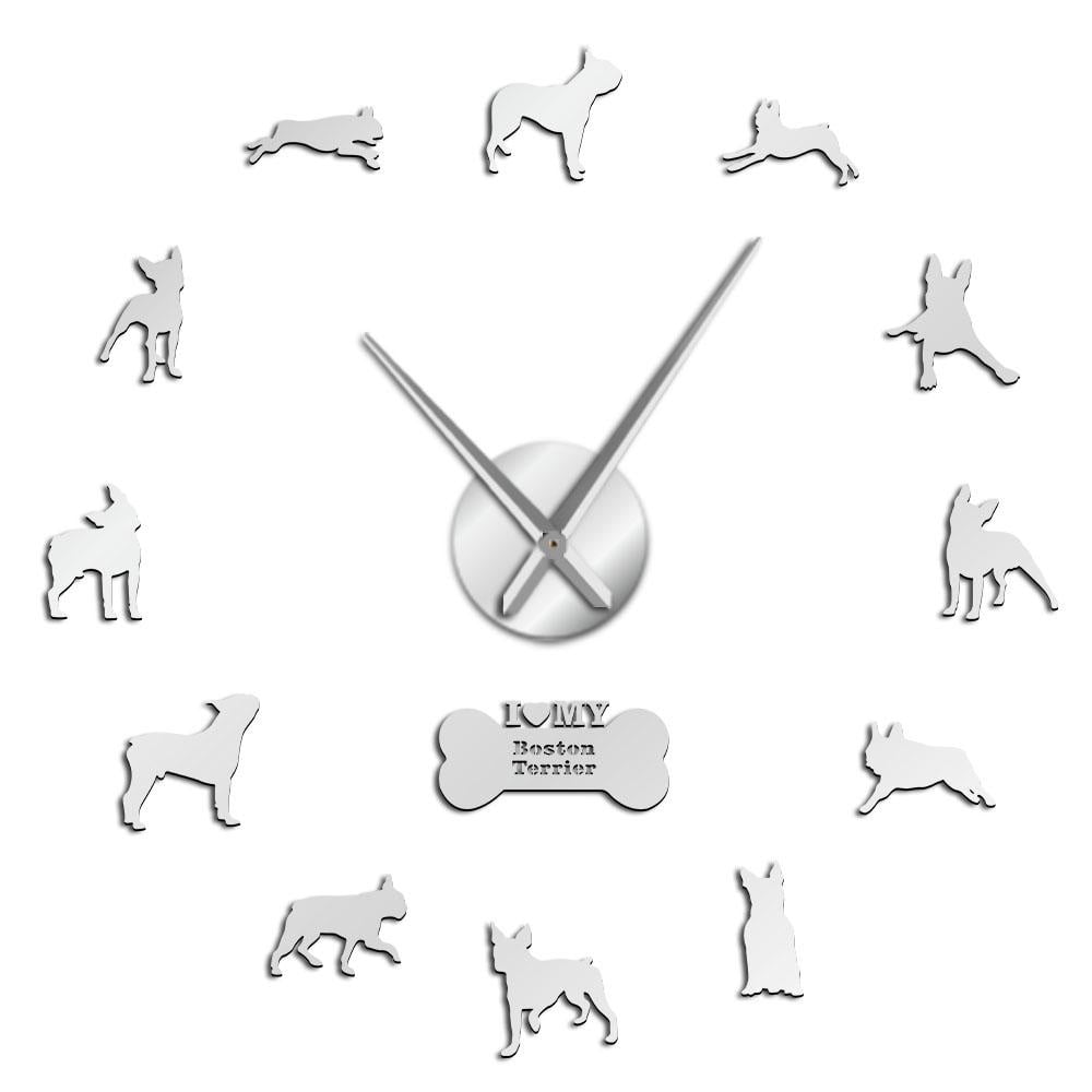 Boston Terrier Dog Silhouette Frameless Wall Clock Stickers, DIY Modern ...