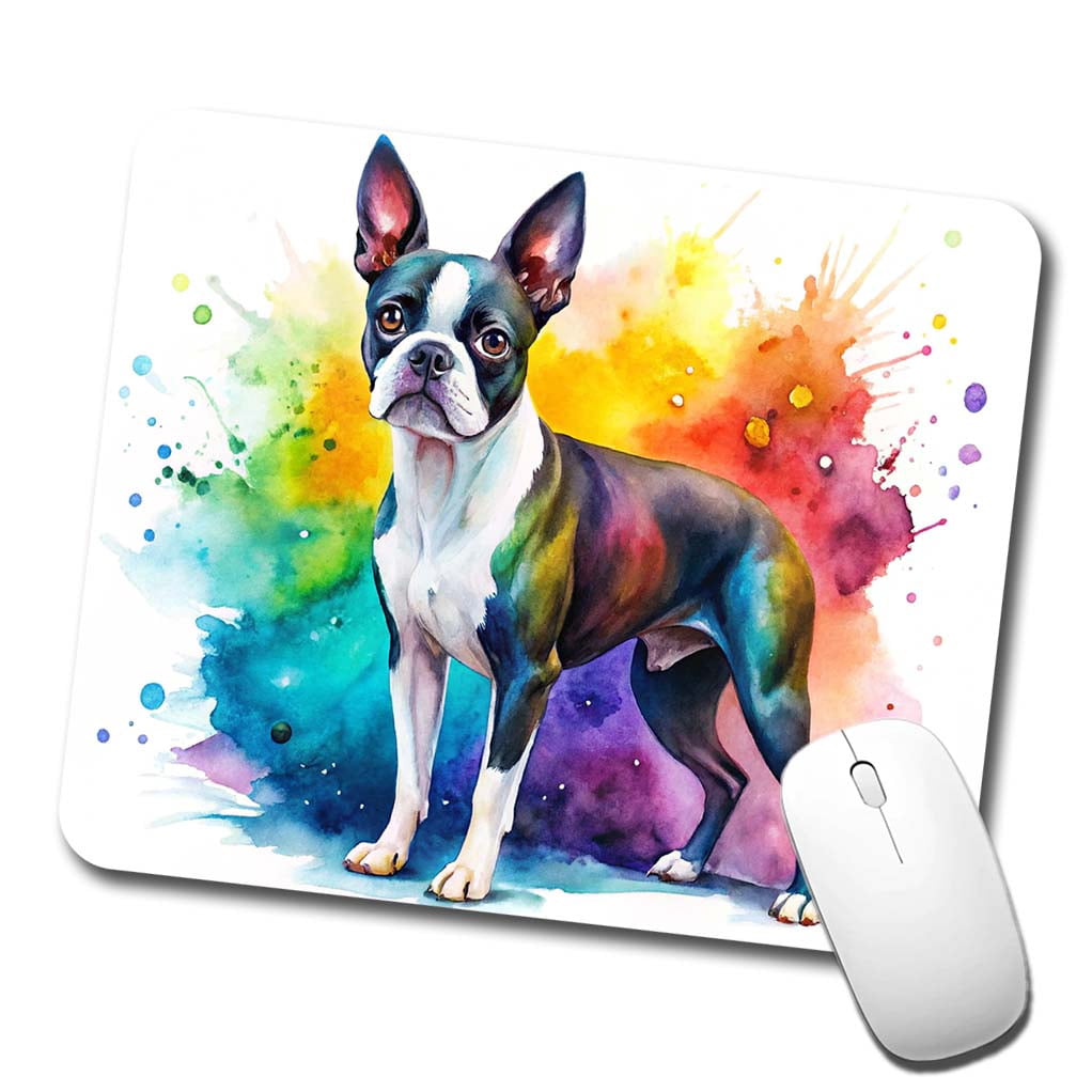 Boston Terrier Dog Watercolor Style Mouse Pad Low Profile Gaming Mat ...