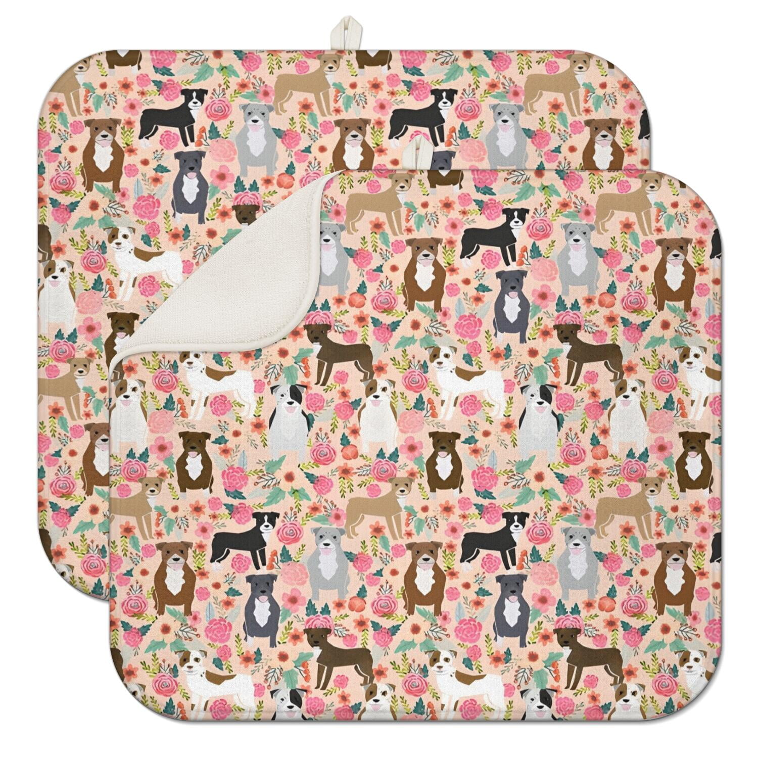 Boston Terrier Dog and Flower Florals Dish Drying Mat for Kitchen 1 ...