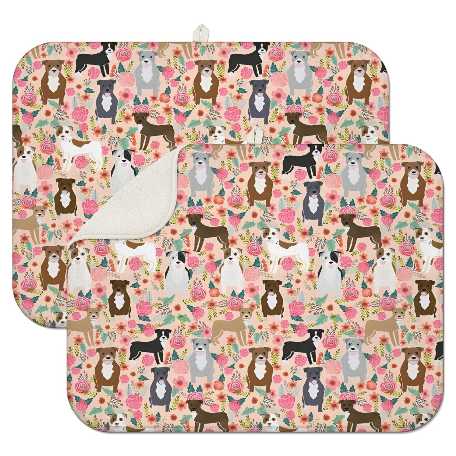 Boston Terrier Dog and Flower Florals Dish Drying Mat for Kitchen 1 ...