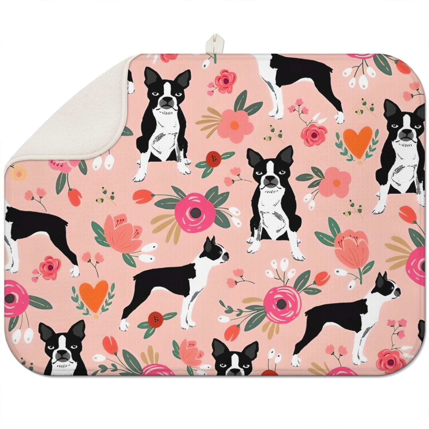 Boston Terrier Dog and Flower Florals Dish Drying Mat for Kitchen 1 ...