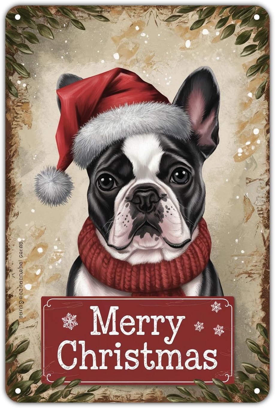 Boston Terrier Dog tin sign Vintage Christmas Dog Metal Sign for Garden ...