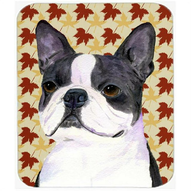 Boston Terrier Fall Leaves Portrait Mouse Pad, Hot Pad Or Trivet ...