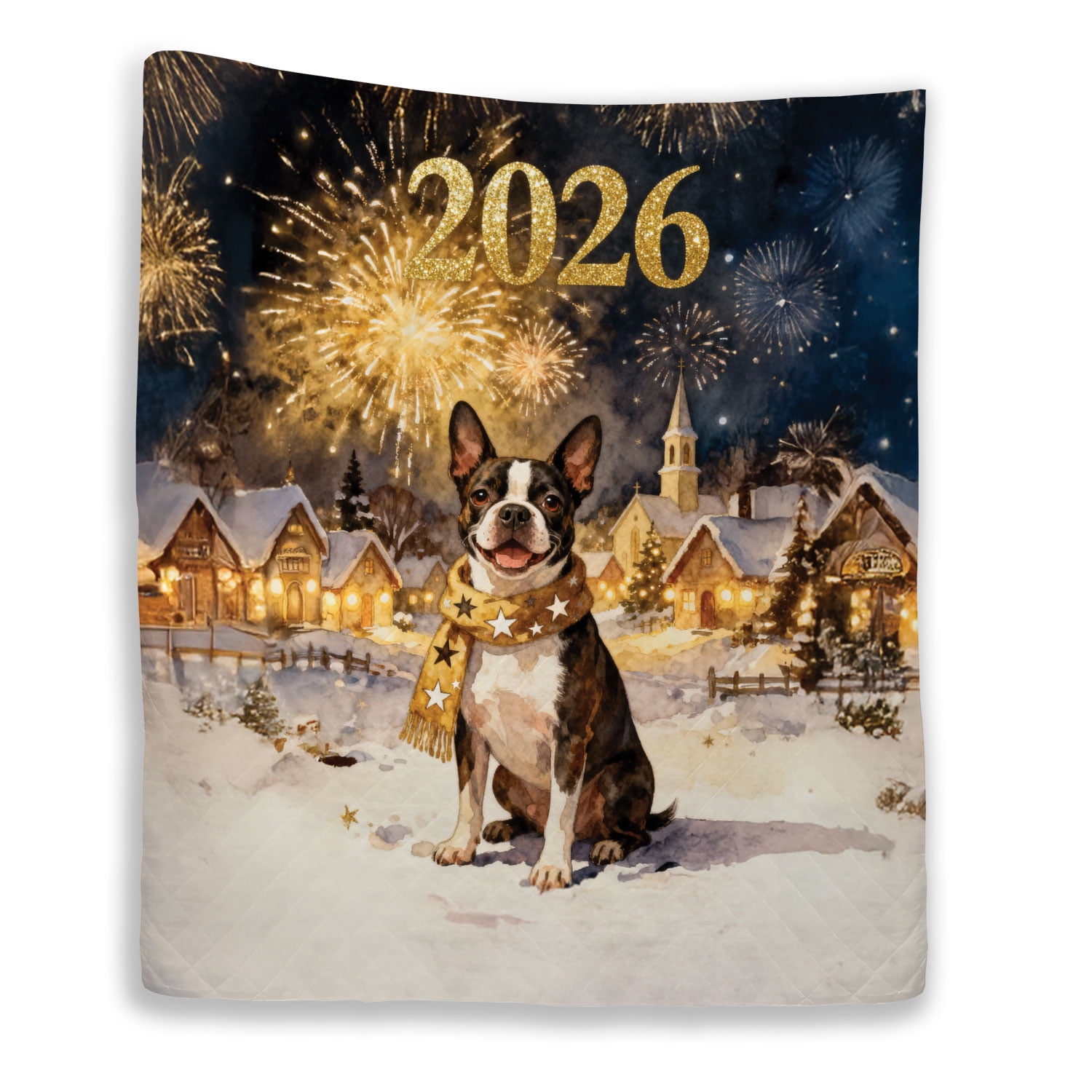 Boston Terrier Happy New Year 2026 with Fireworks on New Year's Eve ...