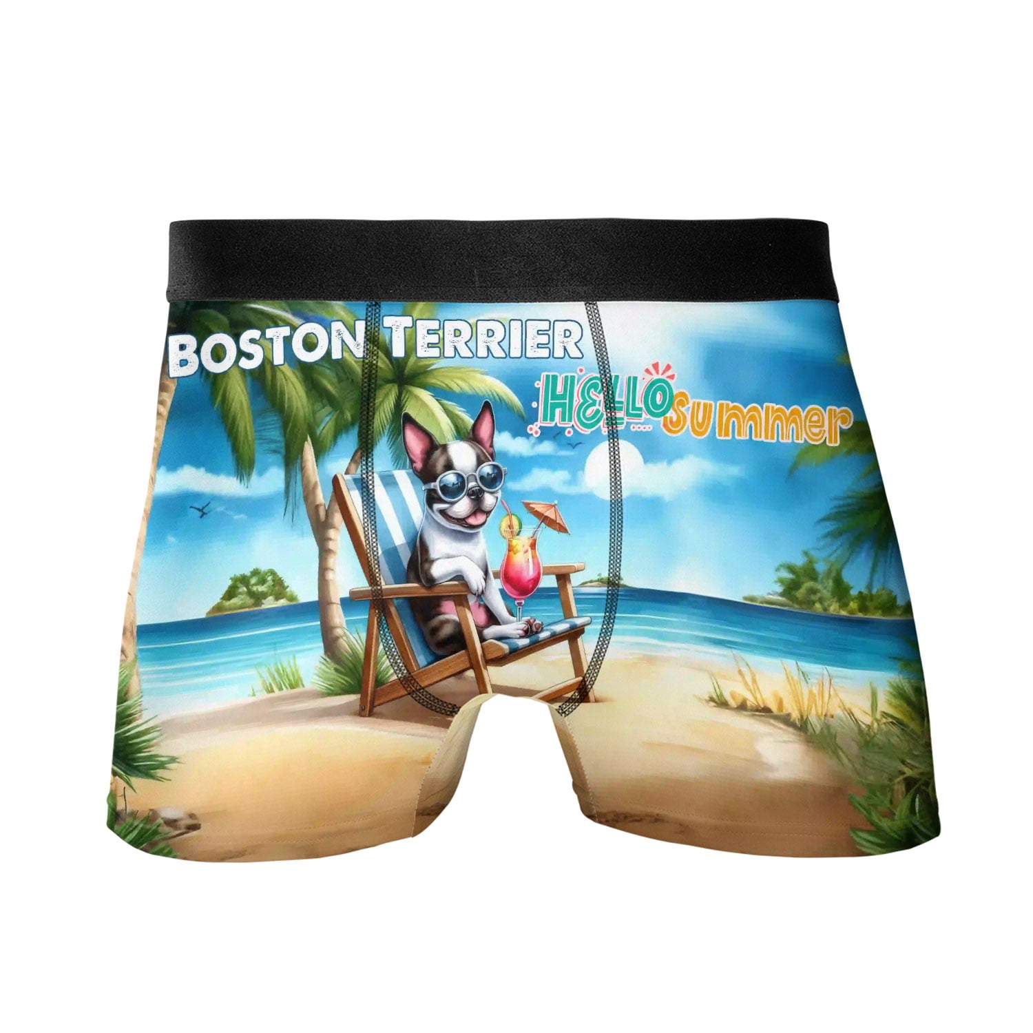 Boston Terrier Hello Summer Beach Theme with Sunglasses and Tropical ...
