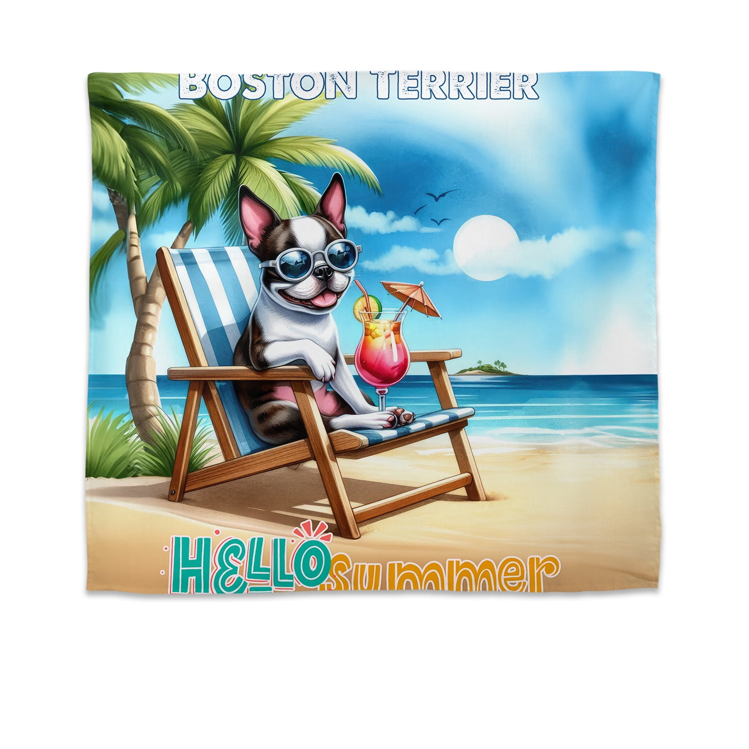Boston Terrier Hello Summer Beach Theme with Sunglasses and Tropical ...