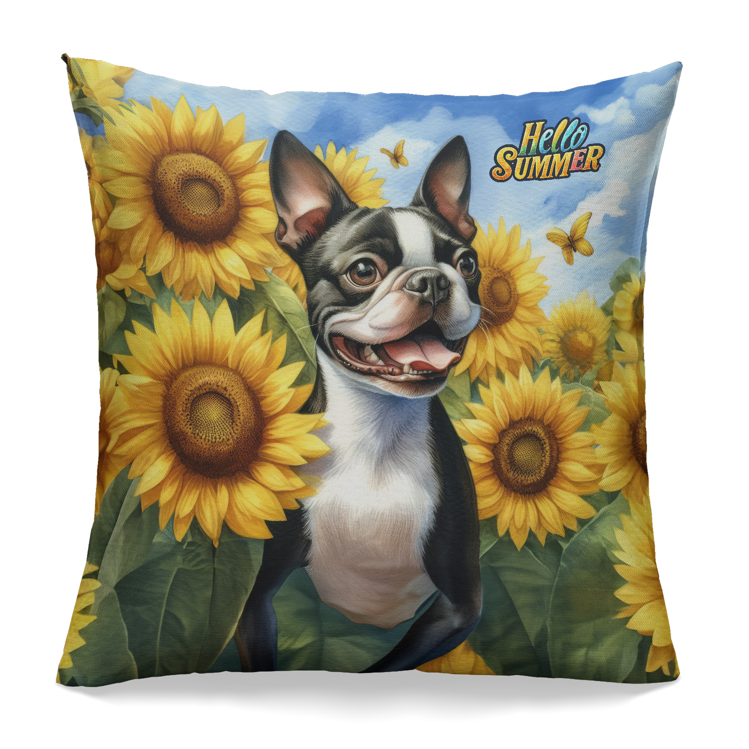 Boston Terrier Hello Summer Sunshine Sunflowers Spring Retro Vintage ...