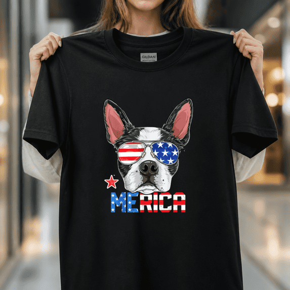 Boston Terrier Merica 4th of July Unisex T-Shirt Men Boys Dog Puppy ...