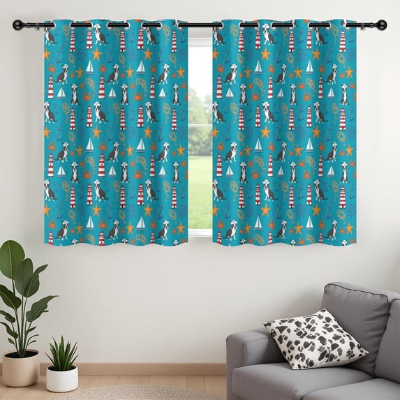Boston Terrier and Nautical Blue Pattern Blackout Curtains,Triple ...