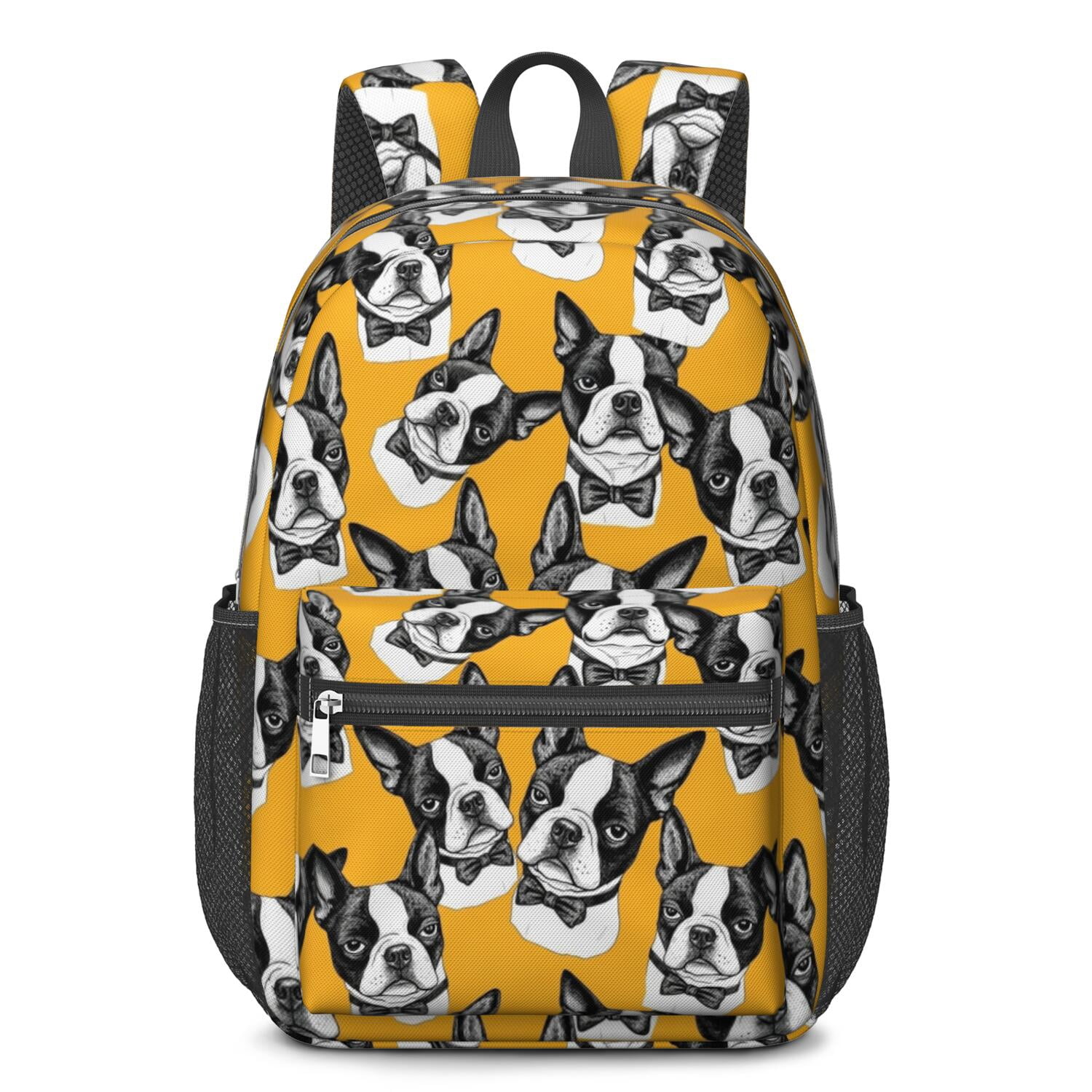 Boston Terrier Orange Pattern 17" School Backpacks for Teens,Waterproof ...