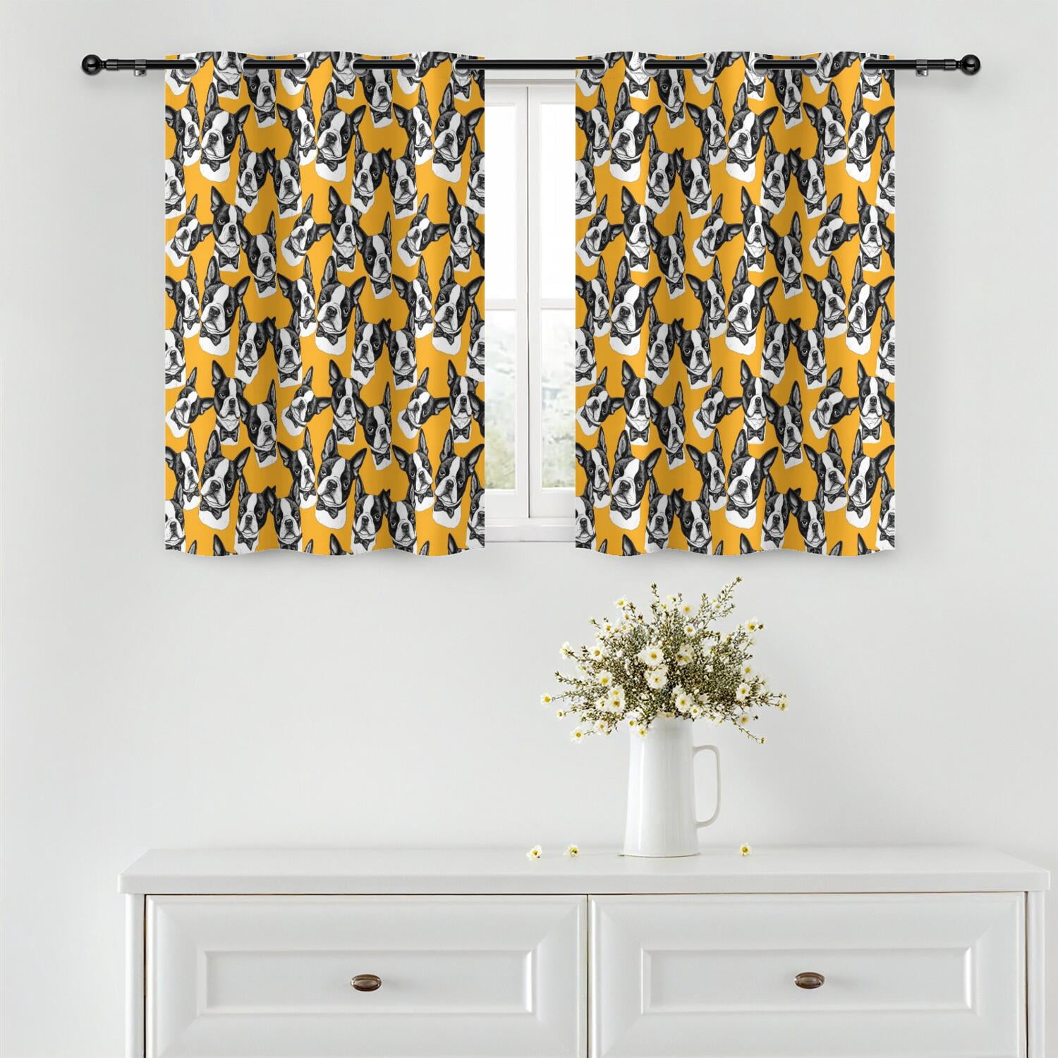 Boston Terrier Orange Pattern Blackout Curtains,Triple Weaved Fabric ...