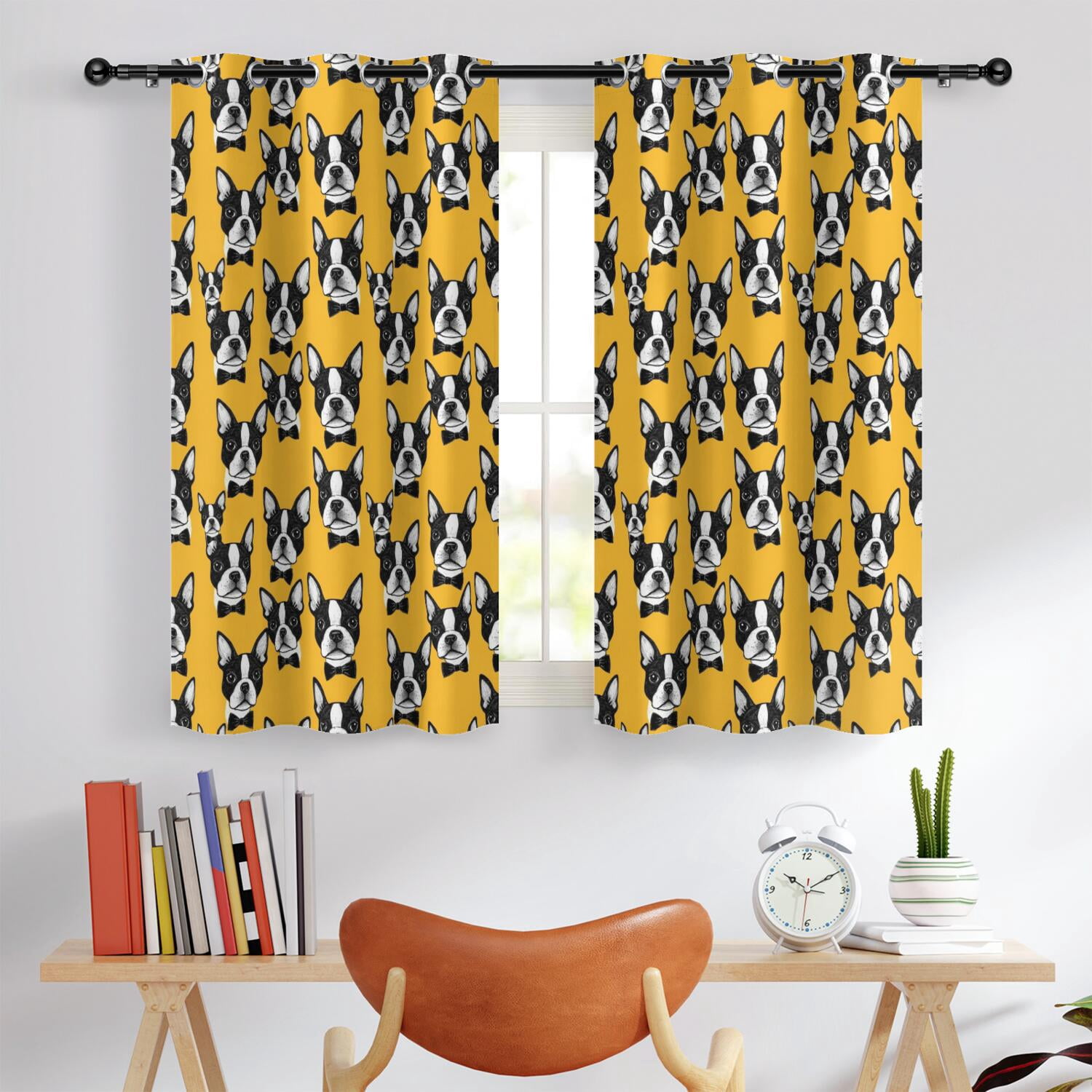 Boston Terrier Orange Pattern Blackout Curtains,Triple Weaved Fabric ...