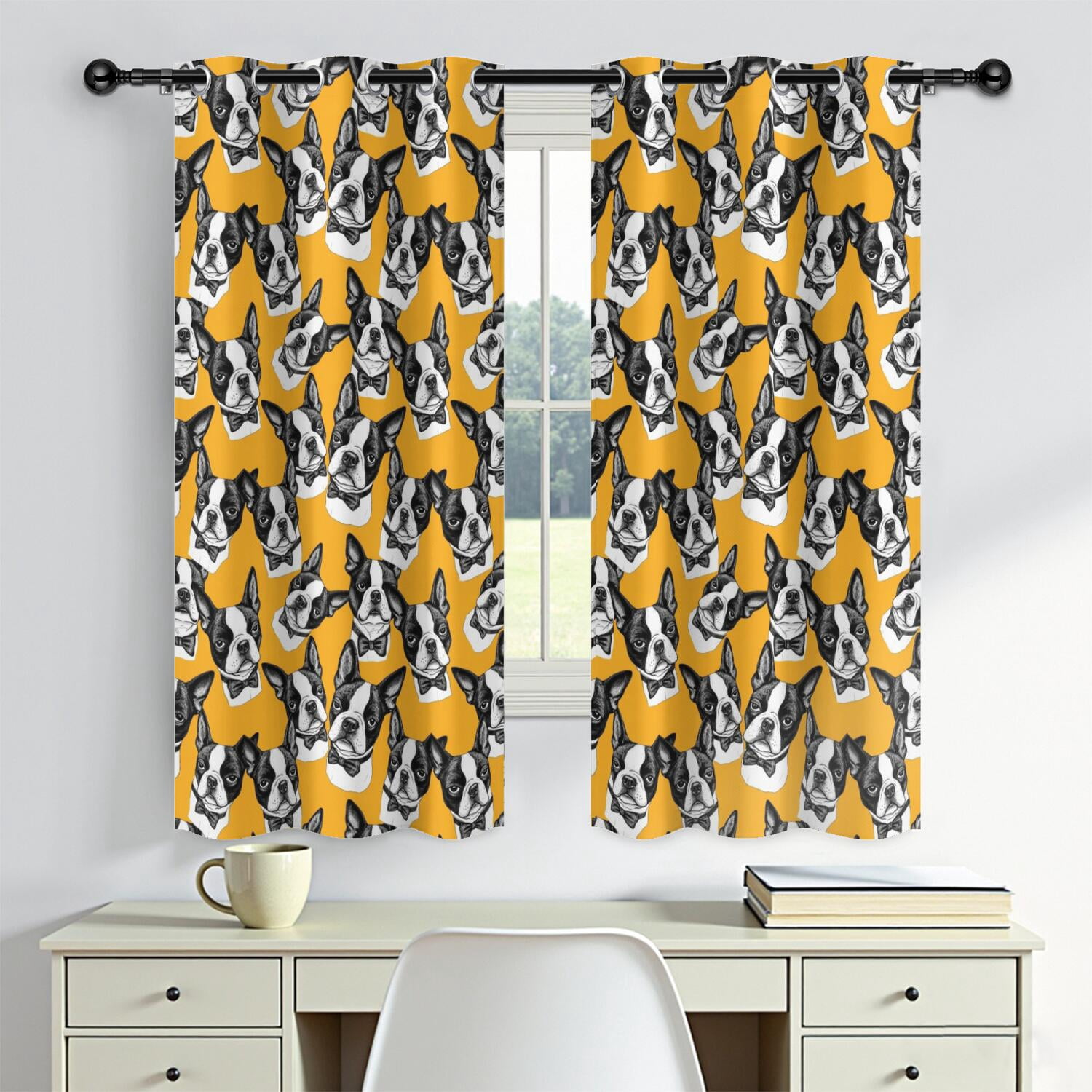 Boston Terrier Orange Pattern Blackout Curtains,Triple Weaved Fabric ...