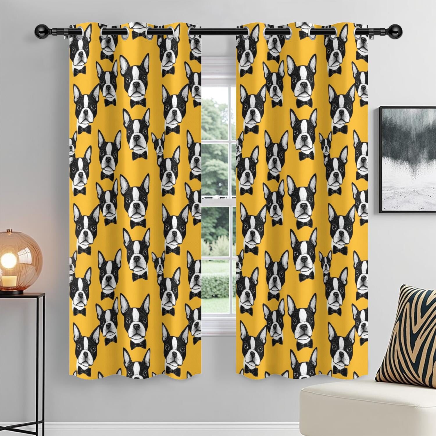 Boston Terrier Orange Pattern Blackout Curtains,Triple Weaved Fabric ...