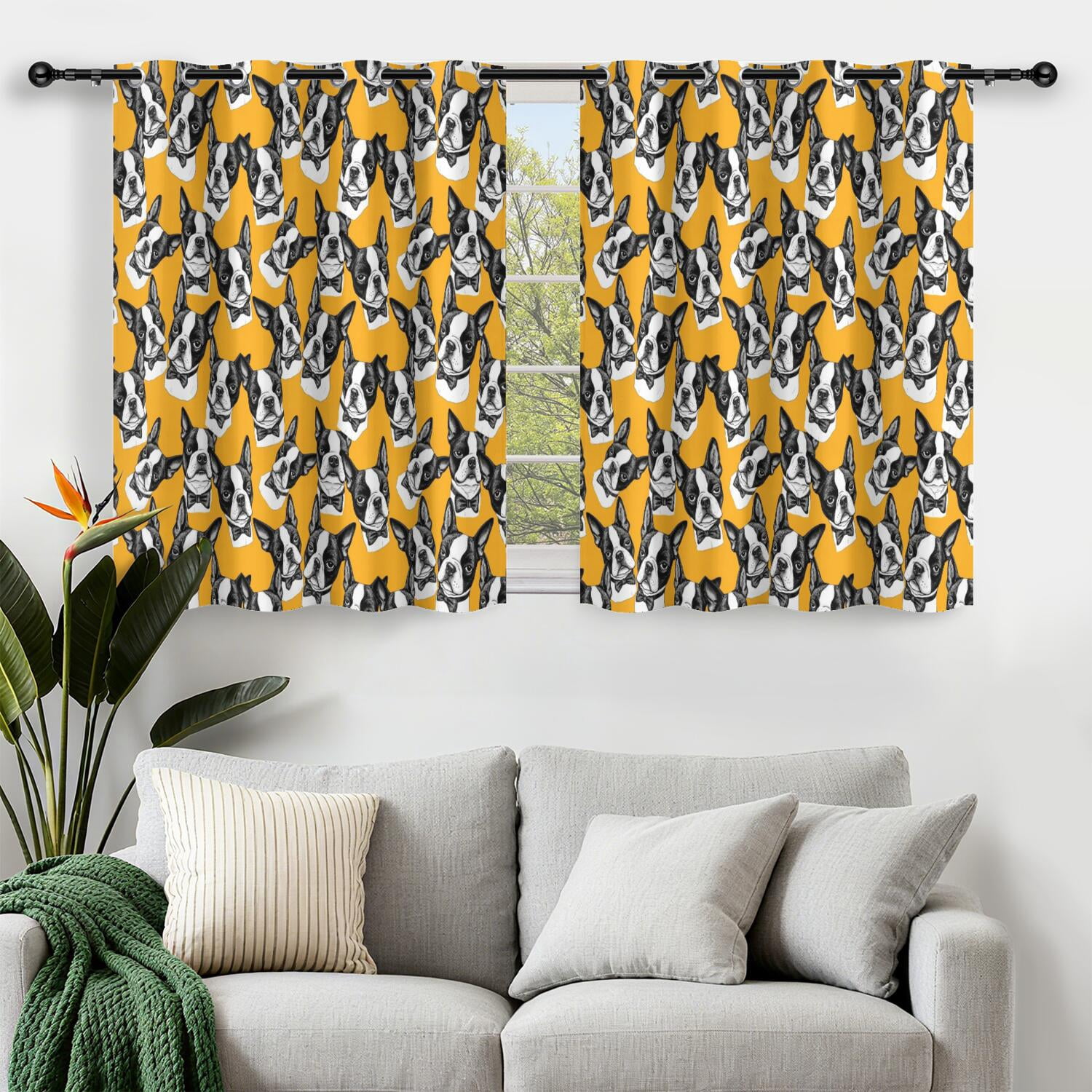 Boston Terrier Orange Pattern Blackout Curtains,Triple Weaved Fabric ...