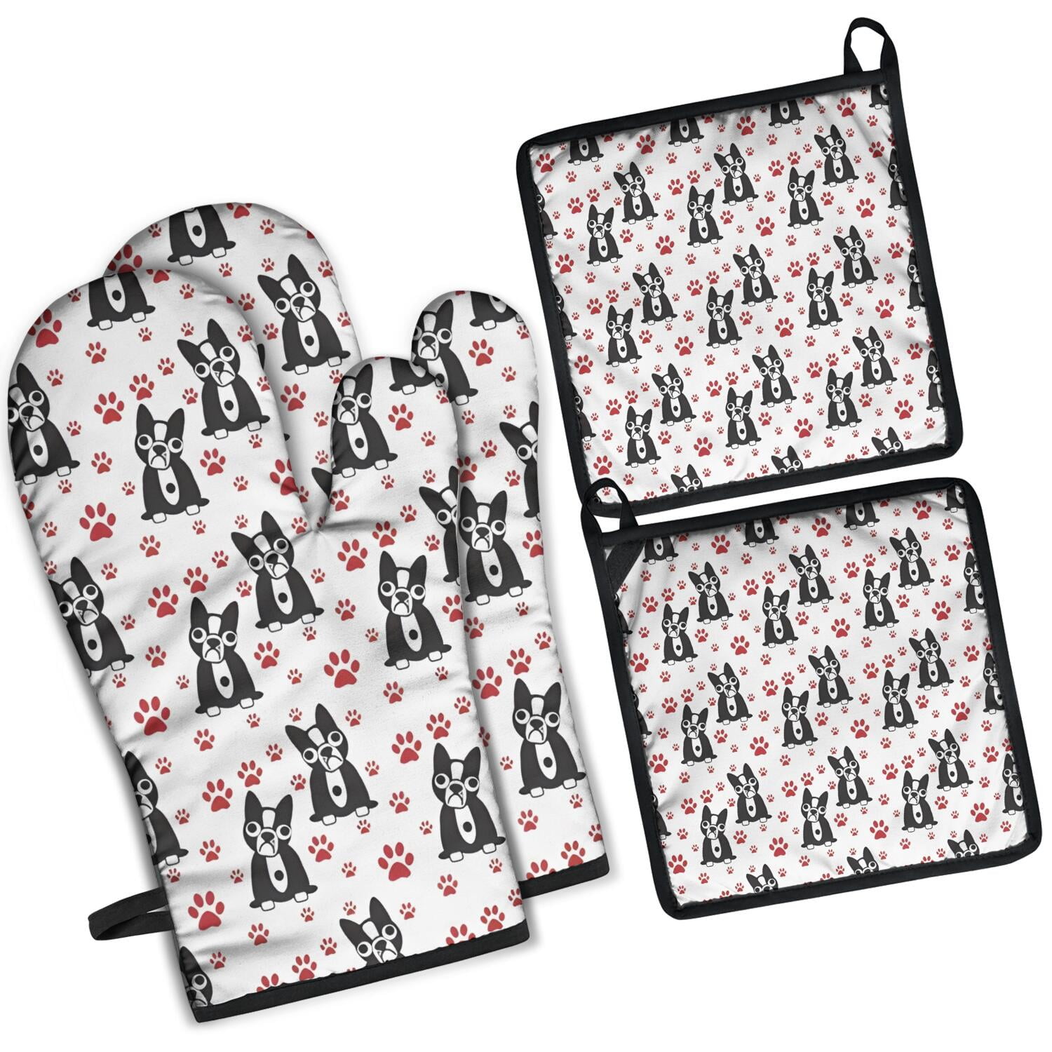 Boston Terrier Puppy Dog Kitchen Oven Mitt and Pot Holder Sets 2 Pcs ...