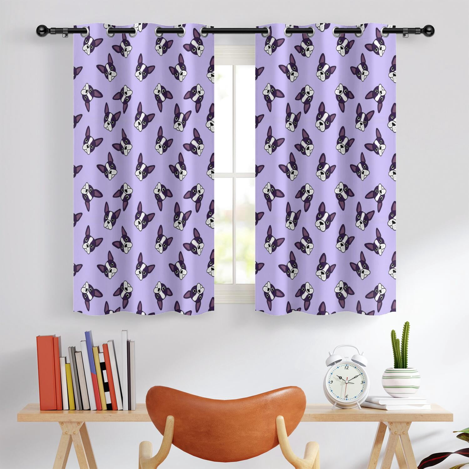 Boston Terrier Purple Pattern Blackout Curtains,Triple Weaved Fabric ...
