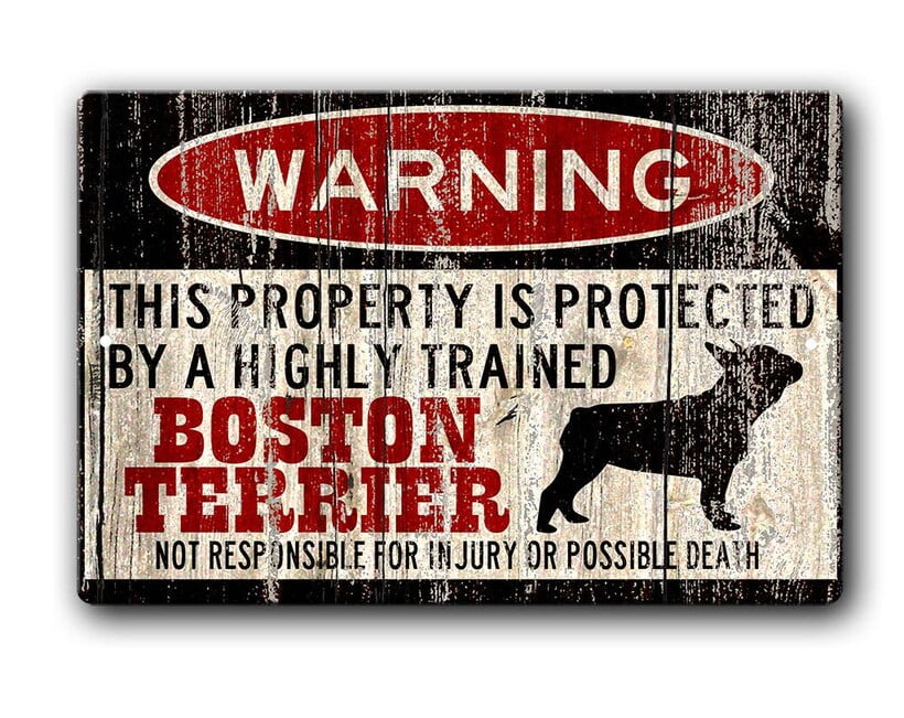 Boston Terrier Sign,Funny Metal Signs,Dog warning Sign,Protected by ...