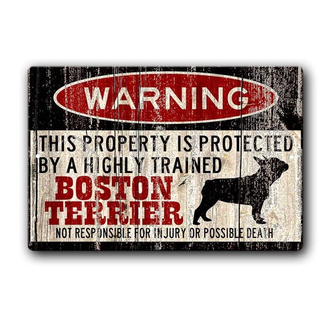 Boston Terrier Sign,Funny Metal Signs,Dog warning Sign,Protected by ...