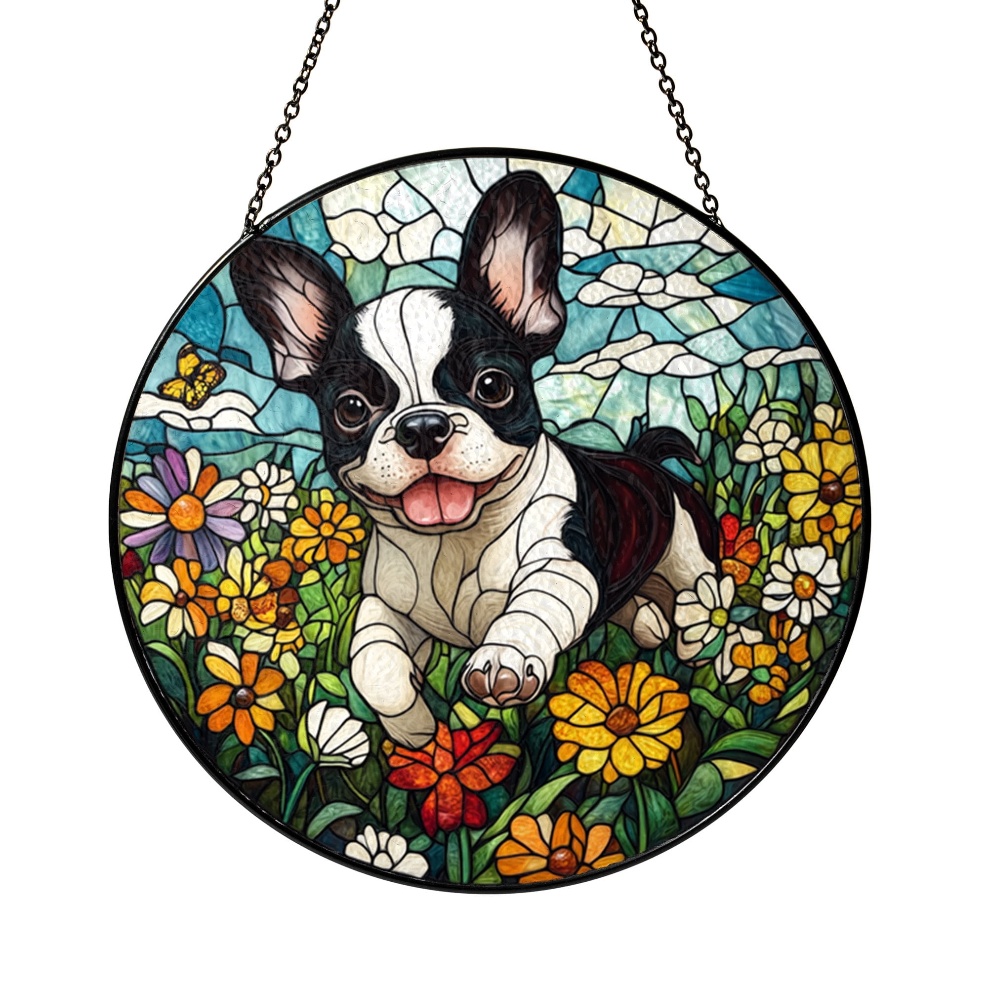 Boston Terrier Stained Glass Style Suncatcher, Fantasy Dog Window ...