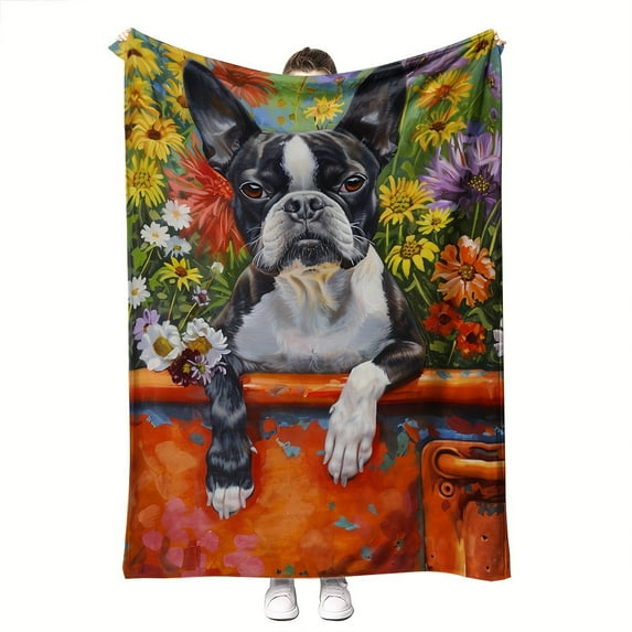 Boston Terrier & Vintage Red Truck Reversible Flannel Throw Blanket ...