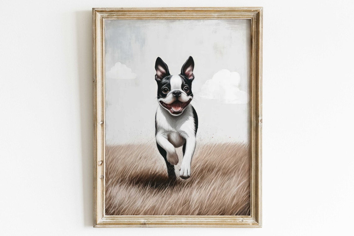 Boston Terrier Wall Art, Boston Terrier Dog Portrait, Vintage Dog Art ...