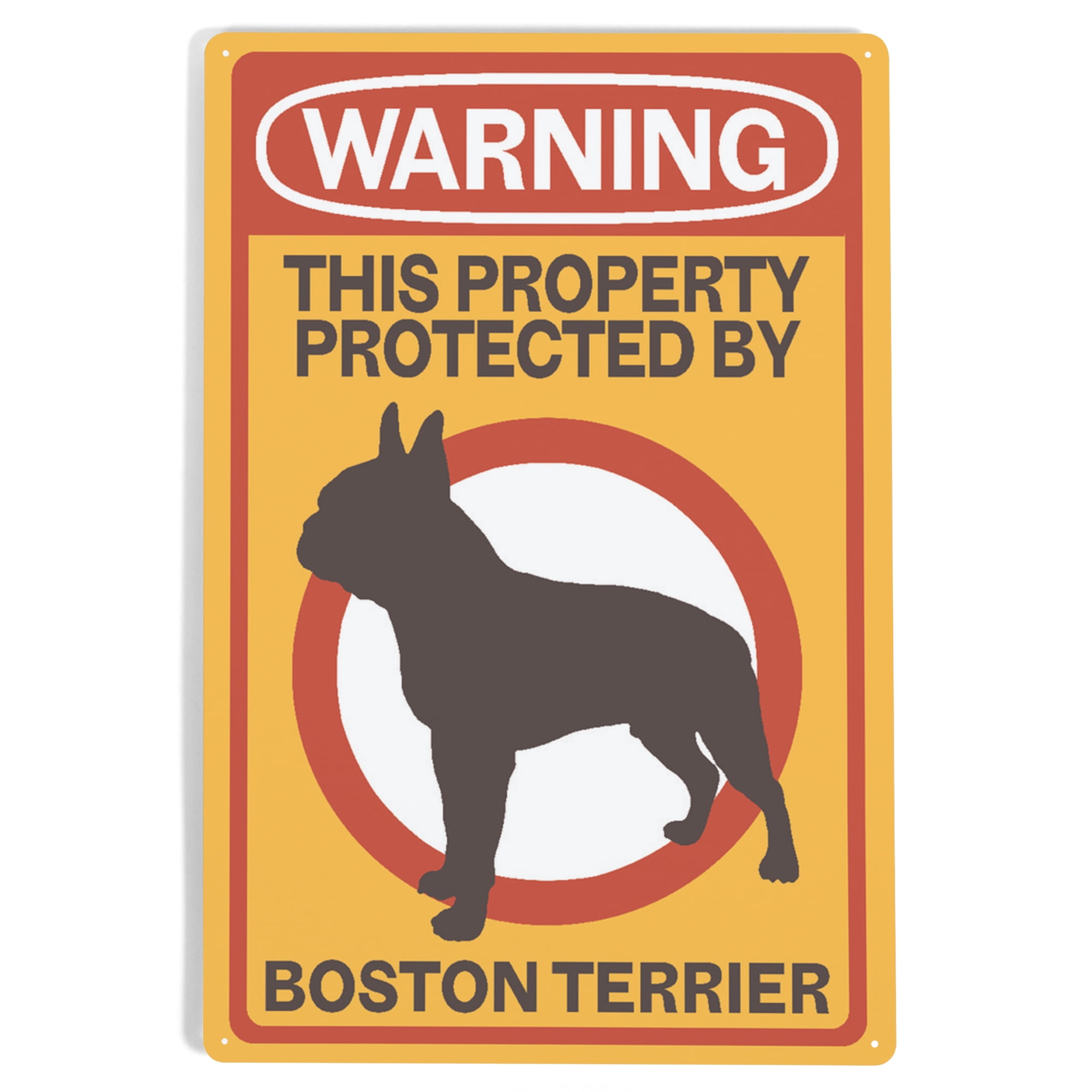 Boston Terrier, Warning (12x18 Aluminum Art, Indoor Outdoor Metal Sign ...