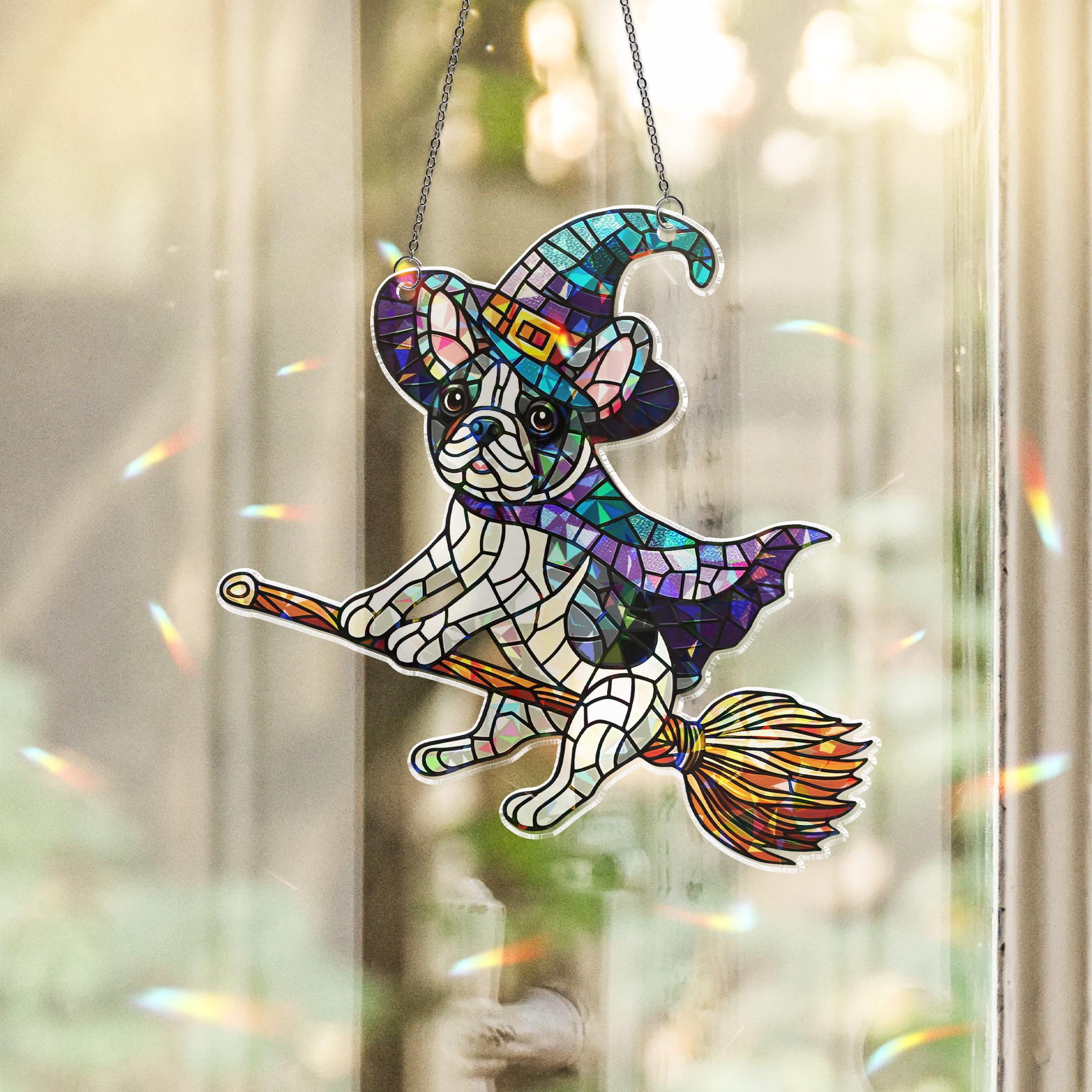 Boston Terrier Witch Suncatcher, Holographic Acrylic Halloween Dog ...