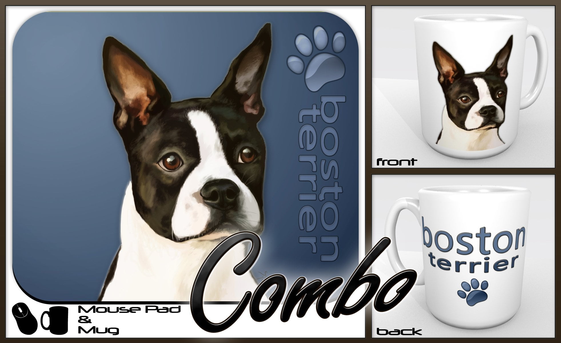 Boston Terrier "for Dog Lovers Only" Mouse Pad and Mug Combo Set (blue ...