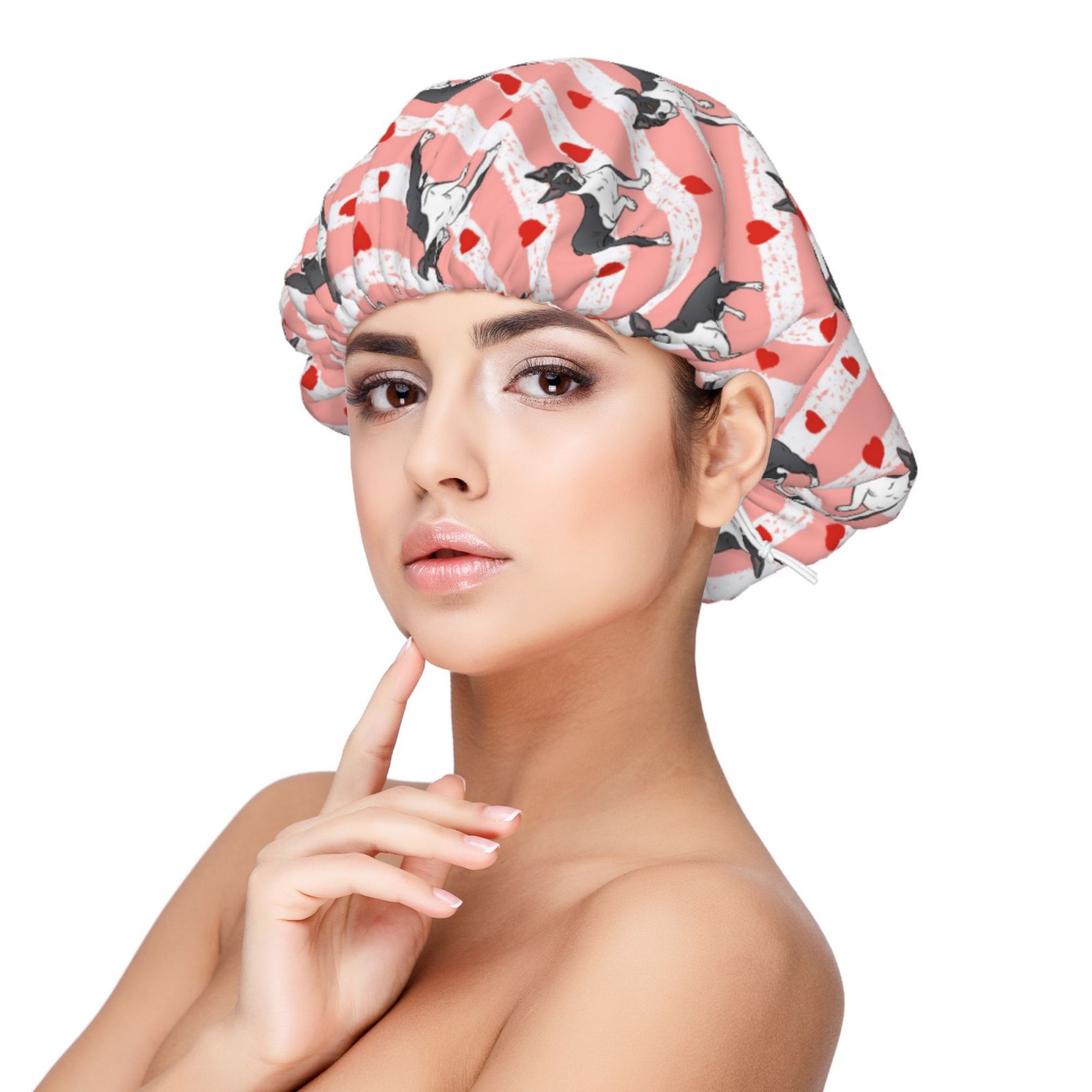 Boston Terrier hearts pink stripe Silk Bonnet for Sleeping Women Men ...