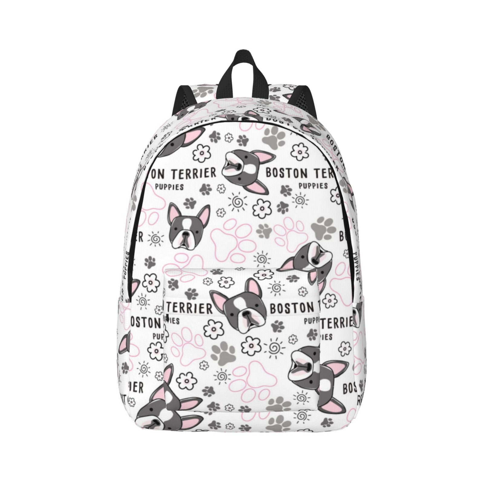 Boston Terrier puppies pink paw Backpack for School, Canvas Backpack ...