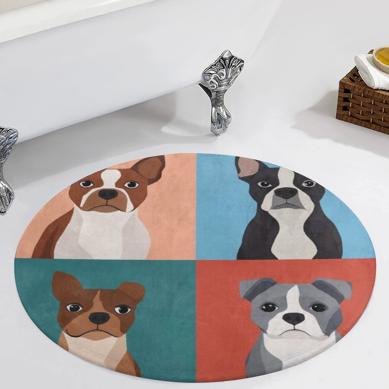Boston Terriers Tile Pattern Repeat Cute Dogs-1 Area Round Carpet ...