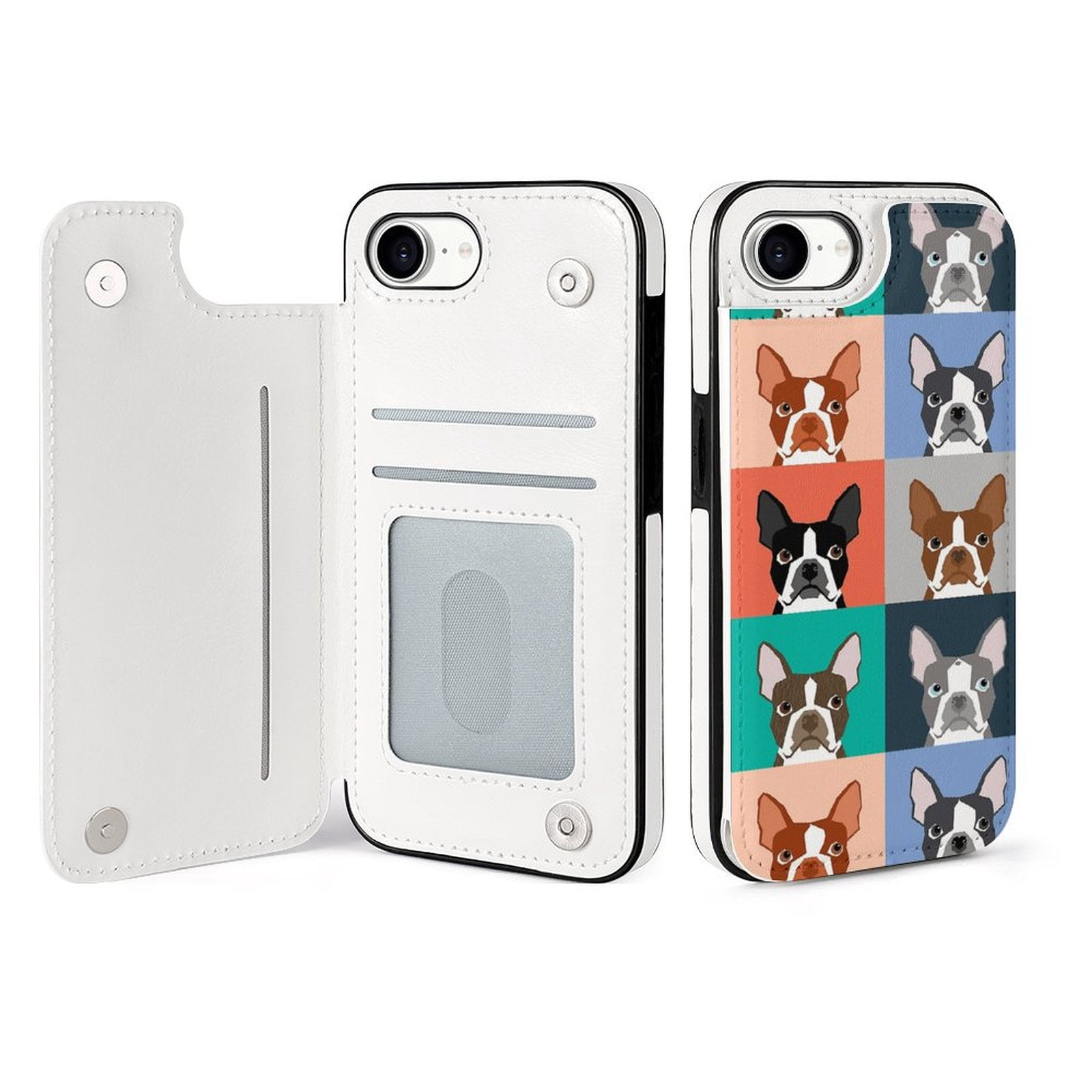 Boston Terriers Tile Pattern Repeat Cute Dogs Leather Wallet Case for ...