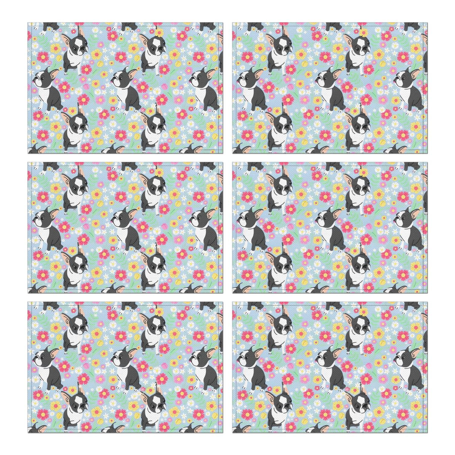Boston Terriers and Flowers Summer Placemats Table Placemats Set Of 6 ...