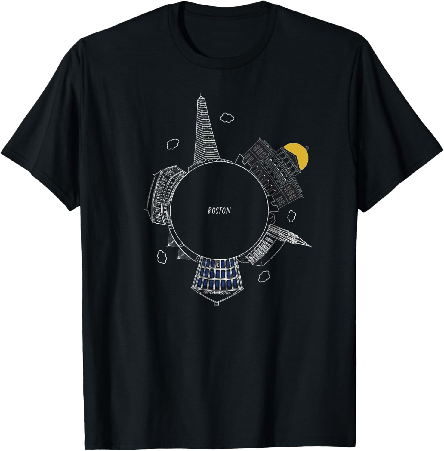 Boston Tiny Planet with Historic Buildings & Landmarks T-Shirt men and ...