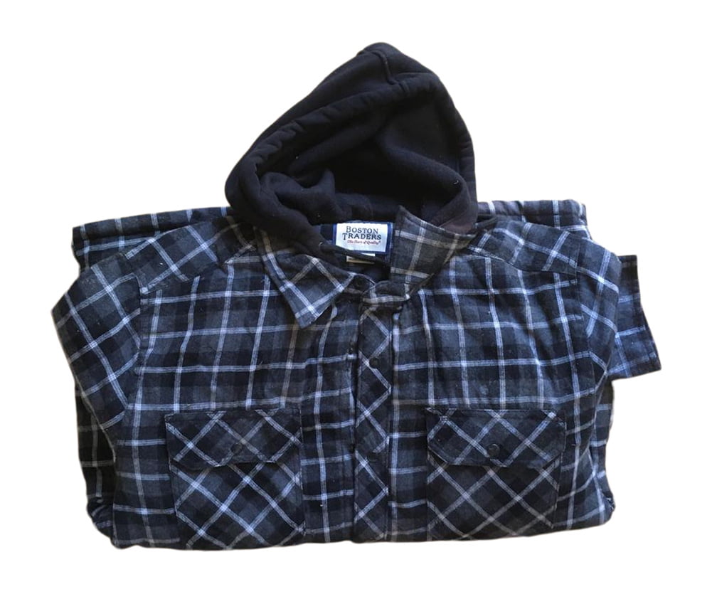 Boston Traders Men's Quilted Hooded Flannel Zip Up Shirt Jacket (Plaid ...